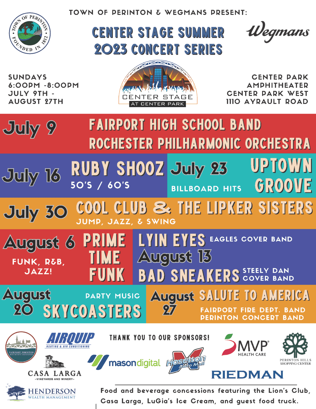 PERINTON ANNOUNCES 2023 CENTER STAGE CONCERT SERIES HOSTED AT CENTER ...